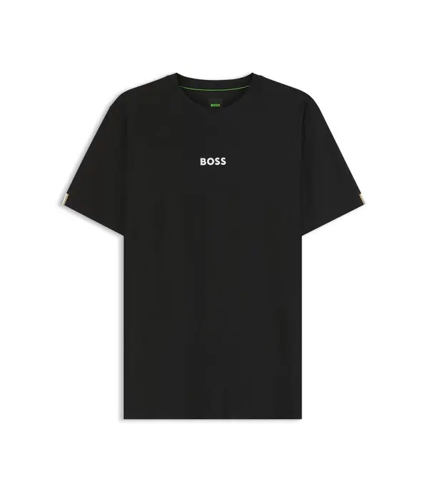 BOSS Active Jacquard-stripe Slim-fit T-shirt With Logo Print - Black