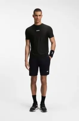 BOSS Active Jacquard-stripe Slim-fit T-shirt With Logo Print - Black