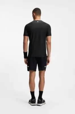BOSS Active Jacquard-stripe Slim-fit T-shirt With Logo Print - Black
