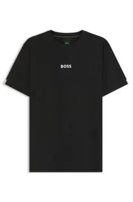 BOSS Active Jacquard-stripe Slim-fit T-shirt With Logo Print - Black