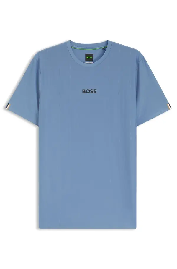BOSS Jacquard-stripe Slim-fit T-shirt With Logo Print - Light Blue