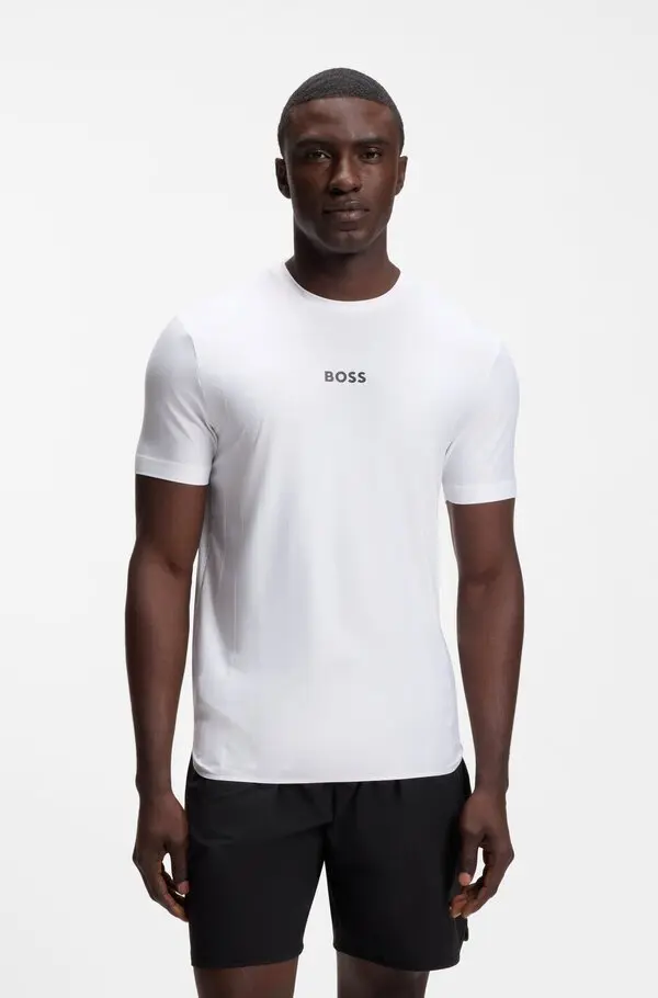 BOSS Jacquard-stripe Slim-fit T-shirt With Logo Print - White