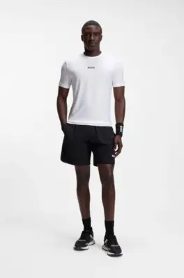 BOSS Active Jacquard-stripe Slim-fit T-shirt With Logo Print - White