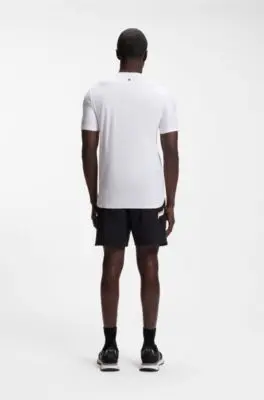 BOSS Active Jacquard-stripe Slim-fit T-shirt With Logo Print - White