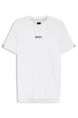 BOSS Active Jacquard-stripe Slim-fit T-shirt With Logo Print - White