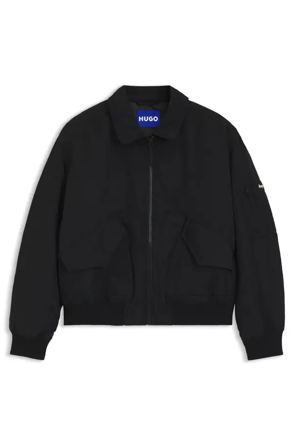 Hugo Water-repellent Jacket With Zipped Sleeve Pocket - Black