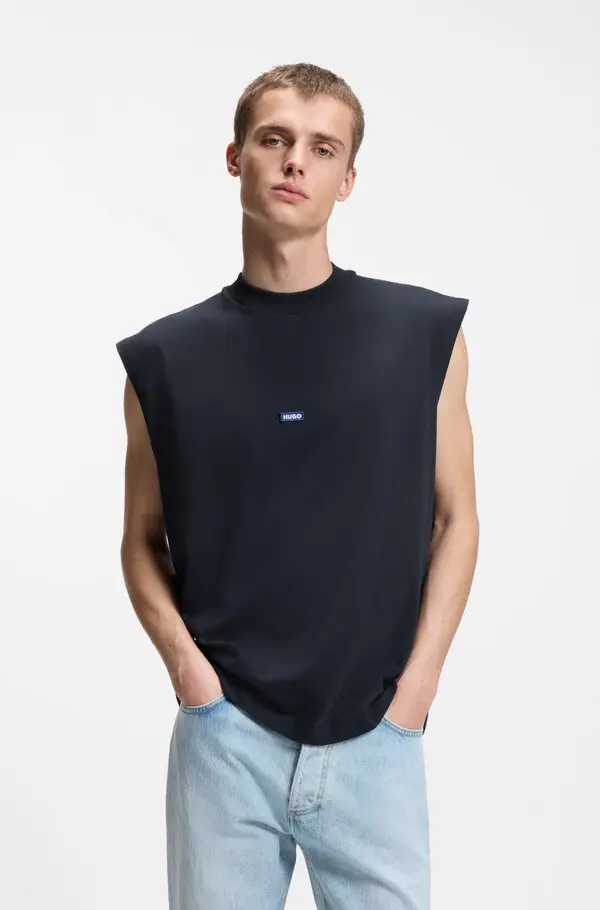 Hugo Sleeveless T-shirt In Cotton Jersey With Logo Detail - Dark Blue