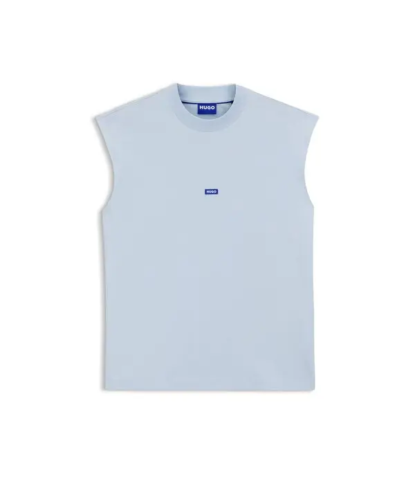 Hugo Sleeveless Cotton T-shirt With Logo Patch - Light Blue