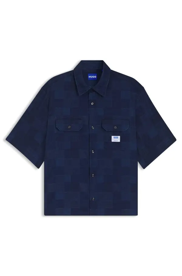 Hugo Oversized-fit Shirt With Check Pattern - Dark Blue