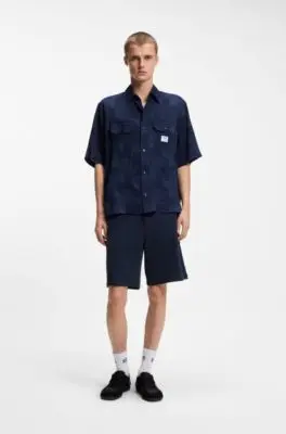 Hugo Oversized-fit Shirt With Check Pattern - Dark Blue