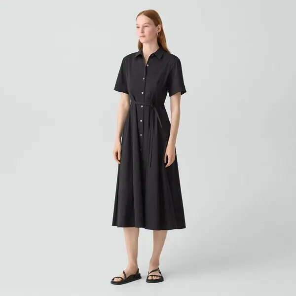 Theory Belted Shirt Dress - Black | Editorialist