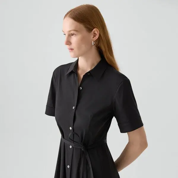 Theory Belted Shirt Dress - Black | Editorialist