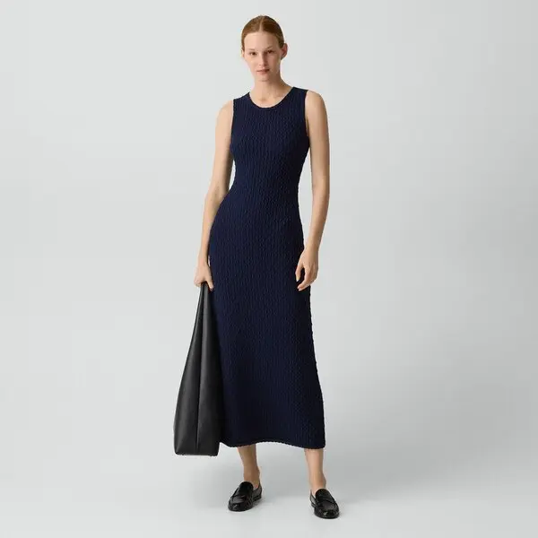 Theory Textured Dress In Orchard Cotton - Navy