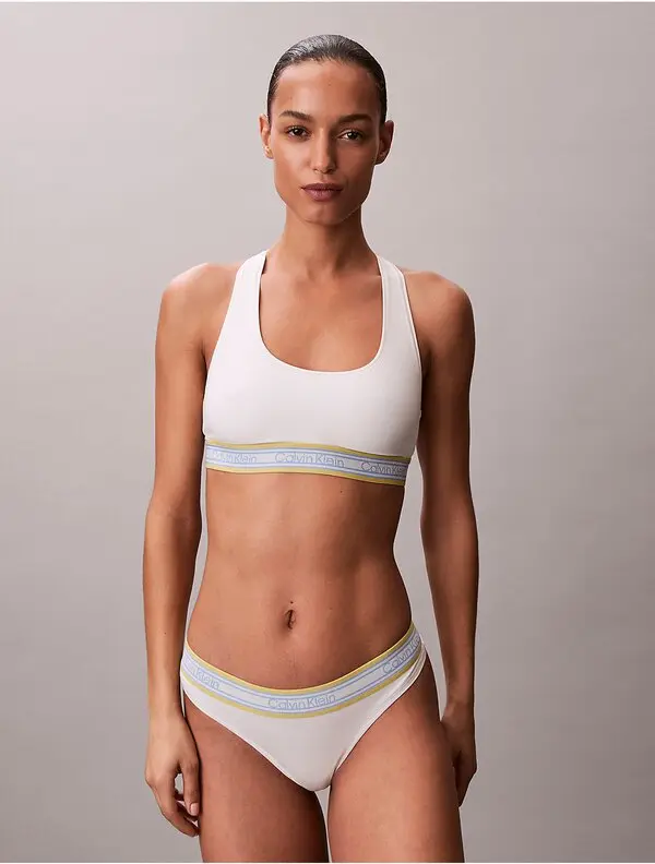 Calvin Klein Icon Cotton Modal Stripe Unlined Bralette - Tofu