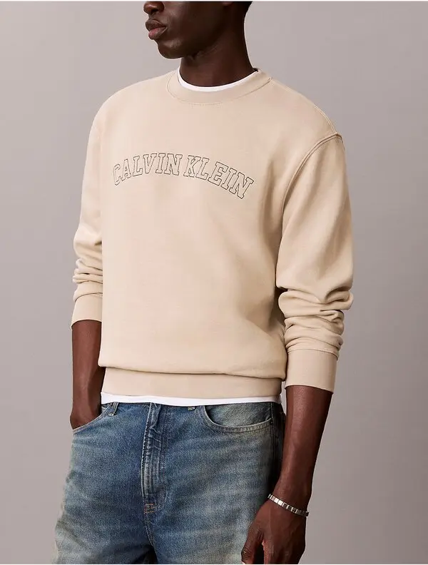 Calvin Klein Varsity Logo Graphic Fleece Sweatshirt - White Pepper