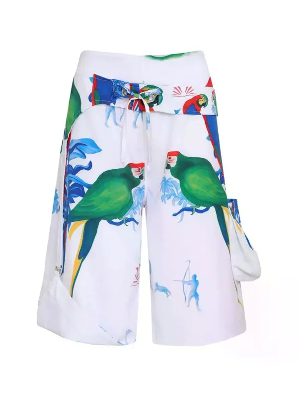 AMIR SLAMA Drawstring Parrot Print Shorts - White