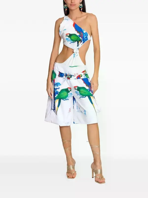 AMIR SLAMA Drawstring Parrot Print Shorts