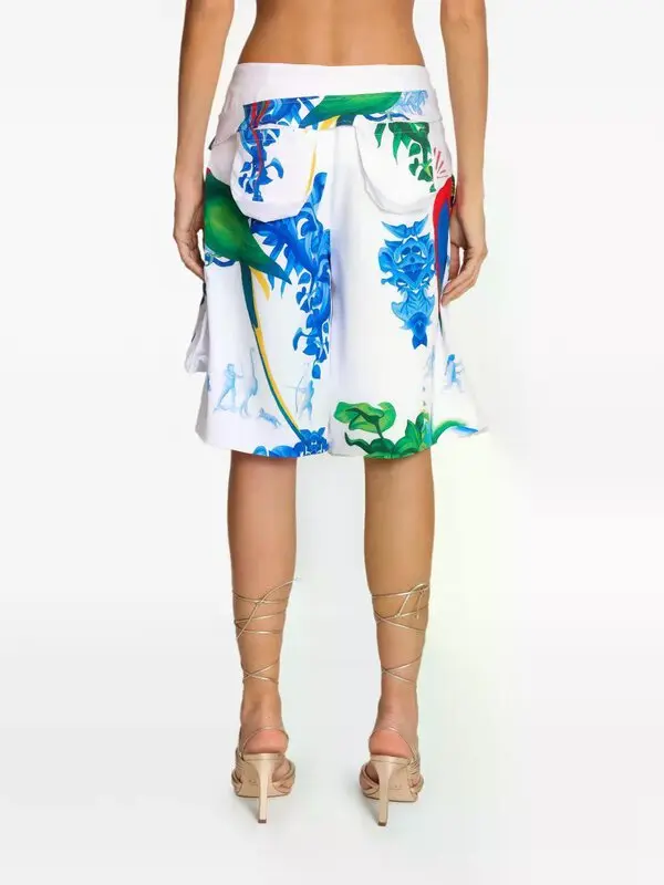 AMIR SLAMA Drawstring Parrot Print Shorts