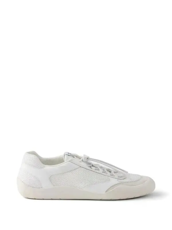 Prada Speedrock Patent Leather And Mesh Fabric Sneakers - White