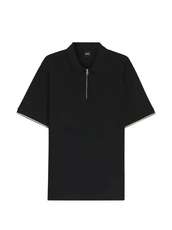 BOSS Zipped Ribbed Polo Shirt - Black
