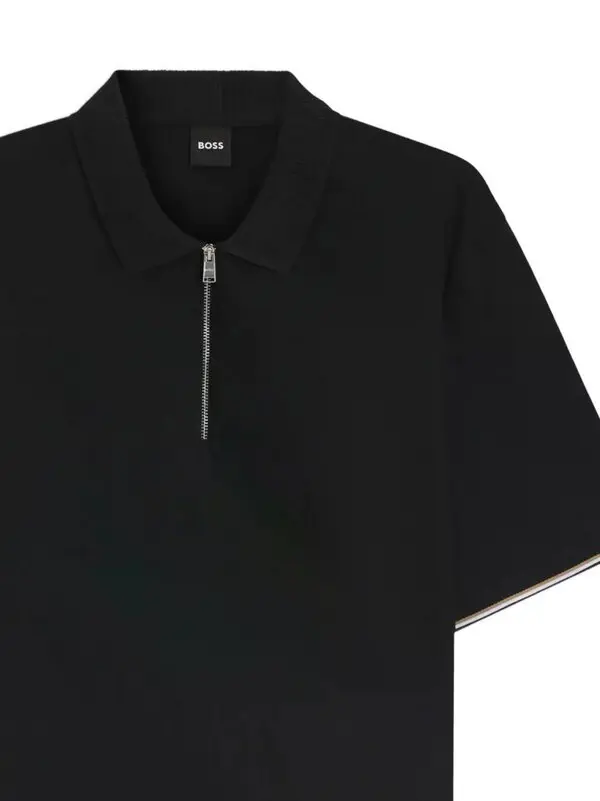 BOSS Zipped Ribbed Polo Shirt - Black