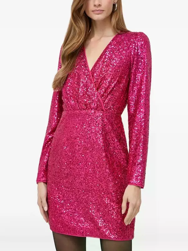 MORGAN Sequined V-neck Mini Dress - Pink