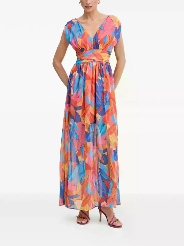 MORGAN V-neck Floral-print Maxi Dress - Orange