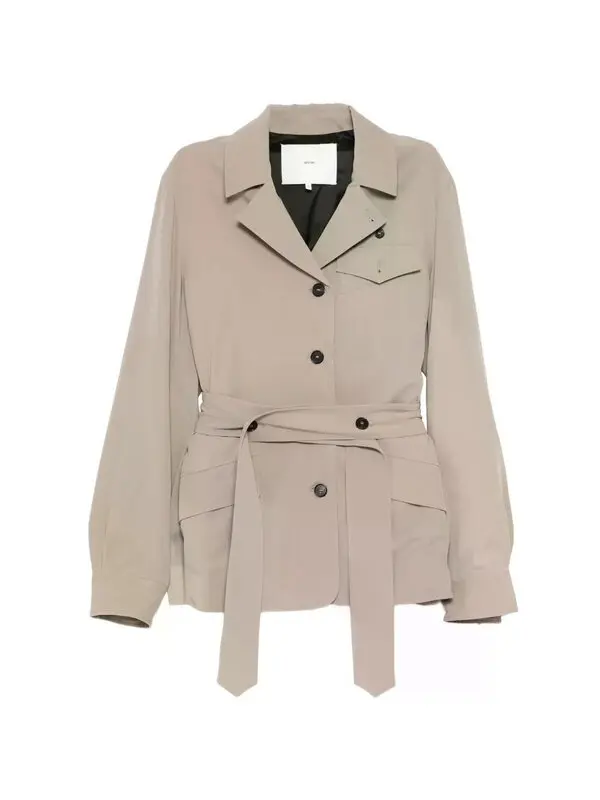 SETCHU Belted Notched Lapel Jacket - Neutrals