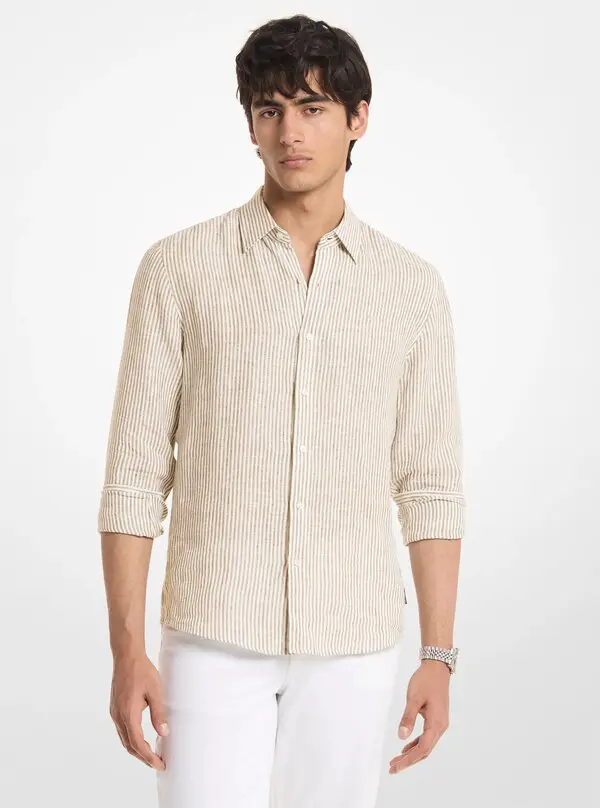 Michael Kors Striped Linen Shirt In Size By - Natural