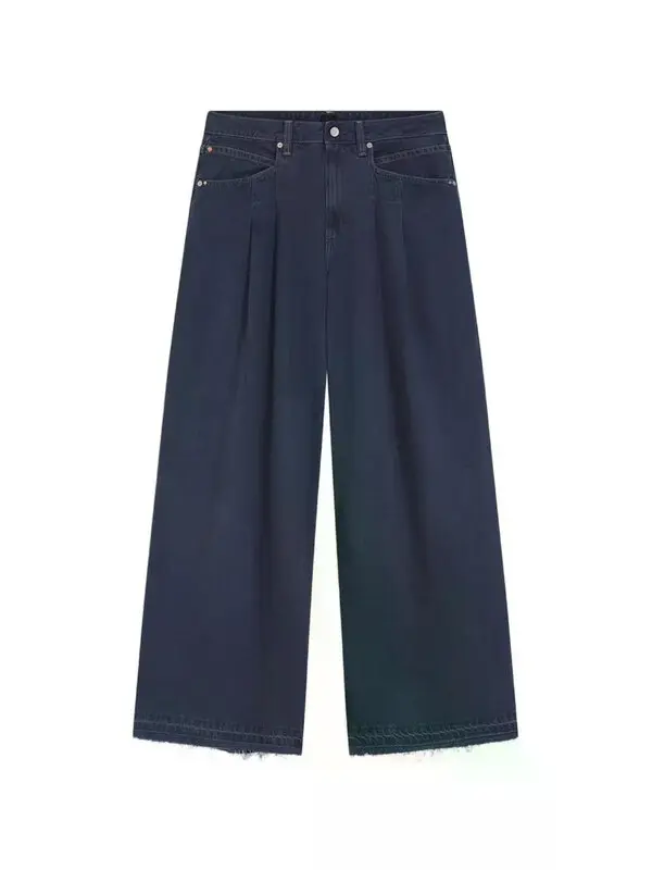 BOSS Pleated Frayed-hem Jeans - Blue