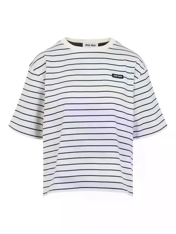Miu Miu Striped Logo T-shirt - White