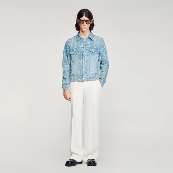 Sandro Square Cross Denim Jacket - Sky Blue