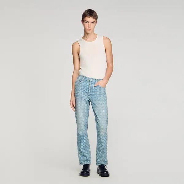 Sandro Regular-fit Square Cross Jeans - Sky Blue