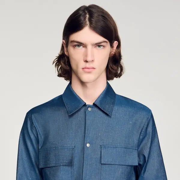 Sandro Denim-effect Cotton And Linen Shirt