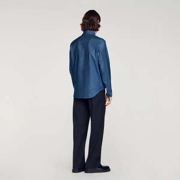 Sandro Denim-effect Cotton And Linen Shirt