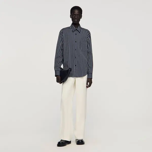 Sandro Striped Cotton Shirt - Marine / Blanc