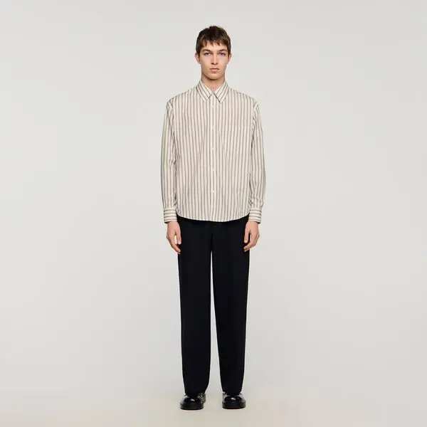 Sandro Striped Cotton Shirt - White / Navy