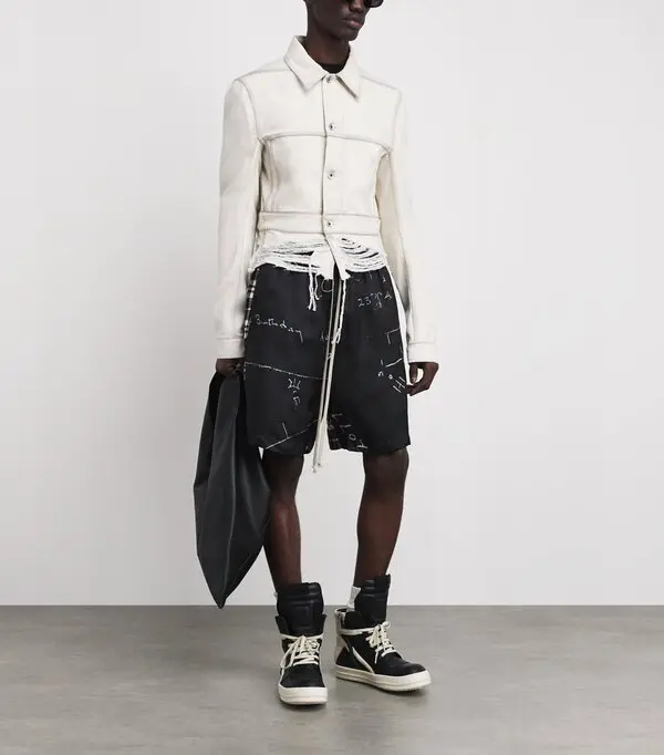 Rick Owens Cropped Distressed Denim Jacket