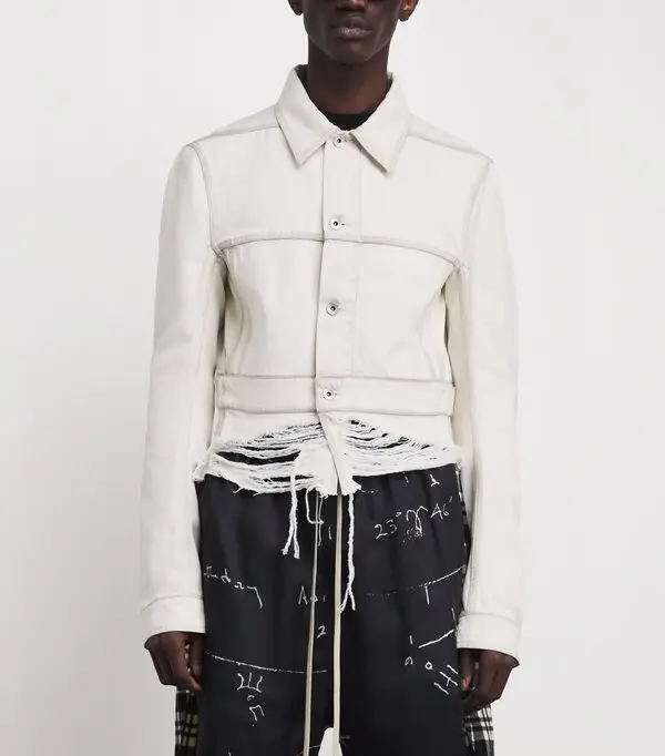 Rick Owens Cropped Distressed Denim Jacket