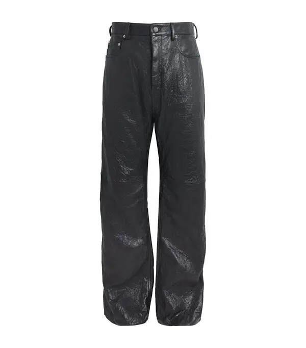 Rick Owens Leather Geth Wide-leg Jeans - Black