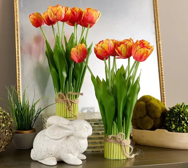 VALERIE PARR HILL Set Of 2 14.5' Parrot Tulip Bundles - One-color