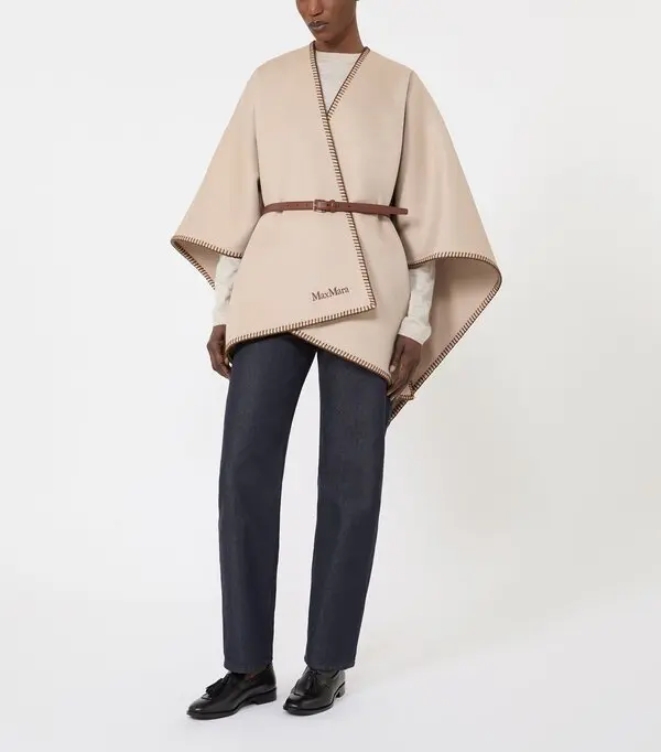 Max Mara Virgin Wool Cape With Logo And Belt