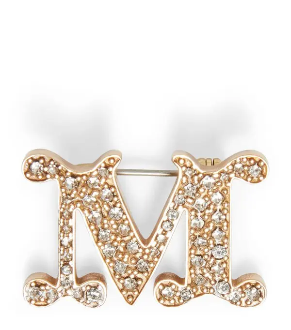 Max Mara Embellished Monogram Brooch - White