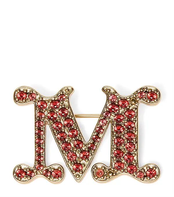 Max Mara Embellished Monogram Brooch - Red