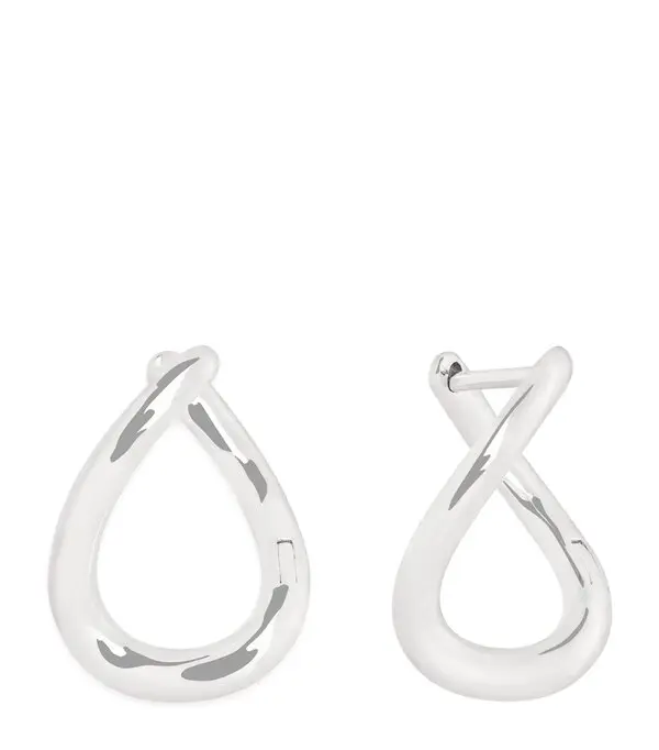 ASTRID & MIYU White Gold Molten Hoop Earrings - Silver