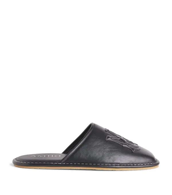 Amiri Leather Ma Logo Slippers - Black
