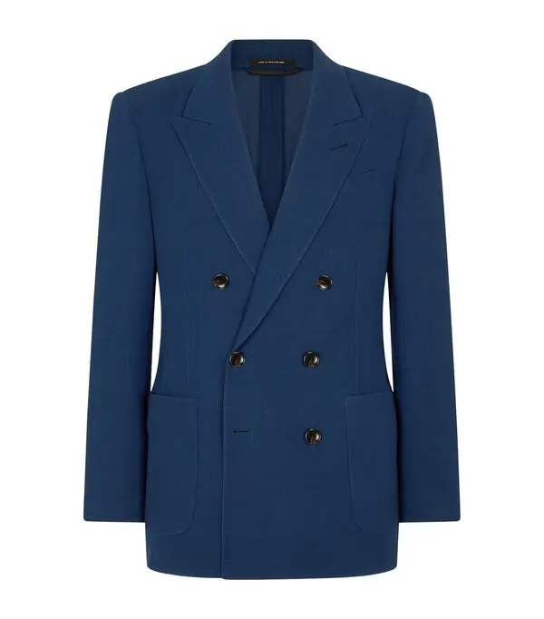 TOM FORD Virgin Wool Double-breasted Blazer - Blue