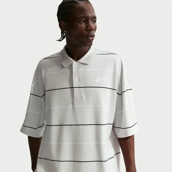 Nike Sportswear Club Oversized Striped Polo - Grey