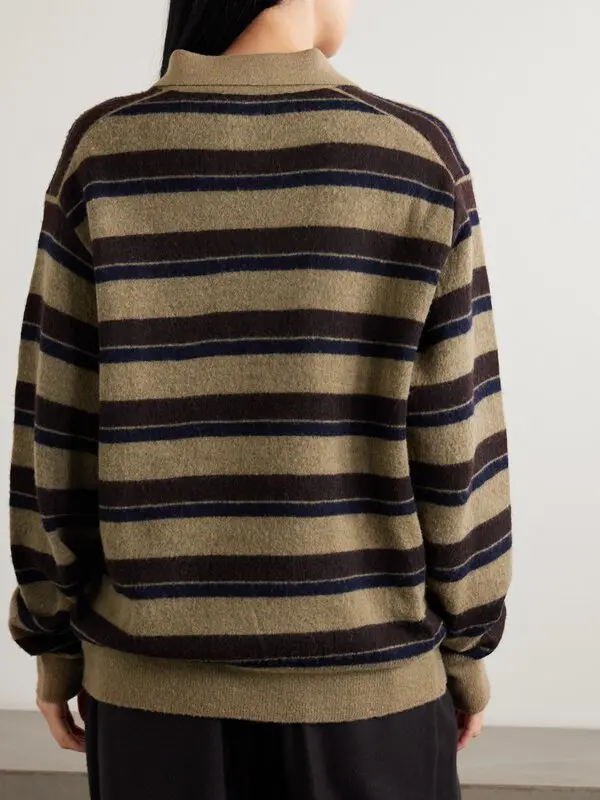 SSSTEIN Striped Brushed Knitted Polo Sweater