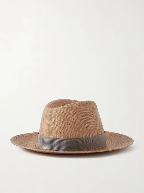Brunello Cucinelli Embellished Grosgrain-trimmed Straw Hat - Brown